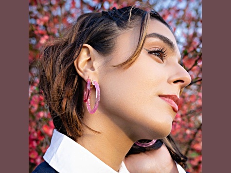 14K Yellow Gold Over Sterling Silver Painted Hoops in Pink - 15JSWM | JTV