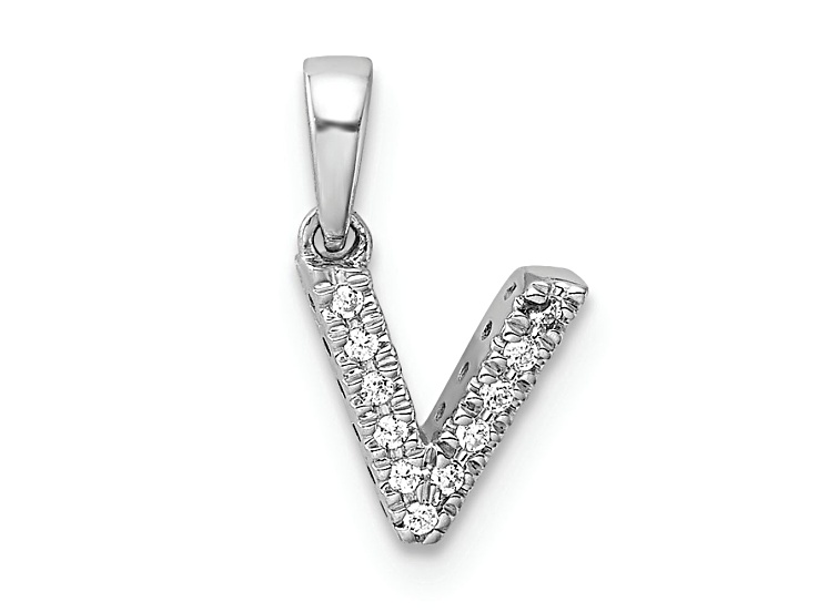 14K White Gold Diamond Letter V Initial with Bail Pendant - 15LGDV | JTV