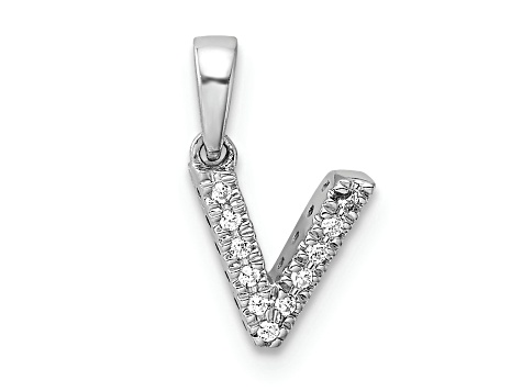 14K White Gold Diamond Letter V Initial with Bail Pendant - 15LGDV | JTV