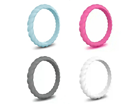 Gemslique Silicone Rope Design Stackable Ring Set of 4- White, Hot Pink ...