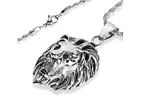 Invicta Jewelry Men's Lion Head Steel Pendant Necklace - 24" - 15Q9WA | JTV