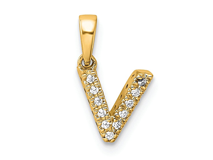 10k Yellow Gold Diamond Letter V Initial Pendant - 15TMCV | JTV