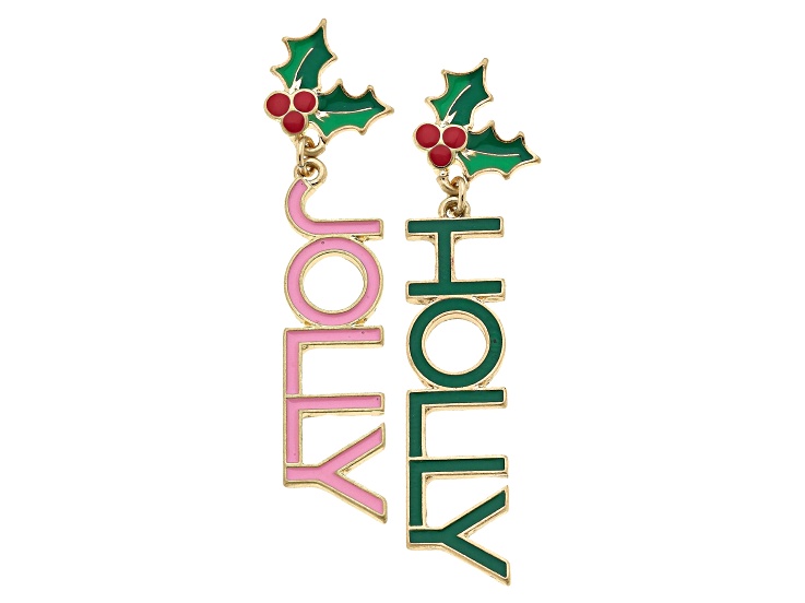 Holly Jolly Gold Tone Enamel Earrings - 1618DA | JTV