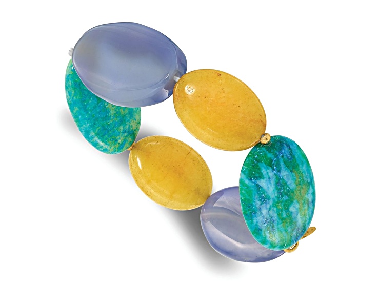 14K Yellow Gold Over Sterling Silver Agate, Jade, Serpentine Bracelet ...