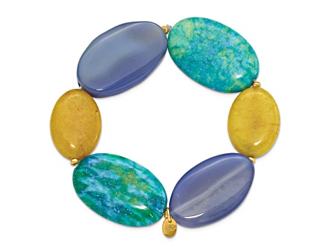 14K Yellow Gold Over Sterling Silver Agate, Jade, Serpentine Bracelet ...