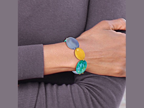 14K Yellow Gold Over Sterling Silver Agate, Jade, Serpentine Bracelet ...