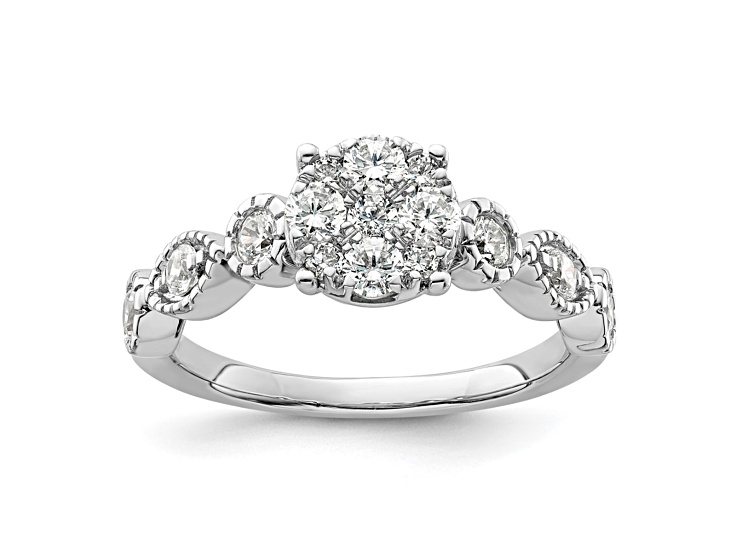 Rhodium Over 14K White Gold Lab Grown Diamond VS/SI GH, Cluster Ring 0 ...
