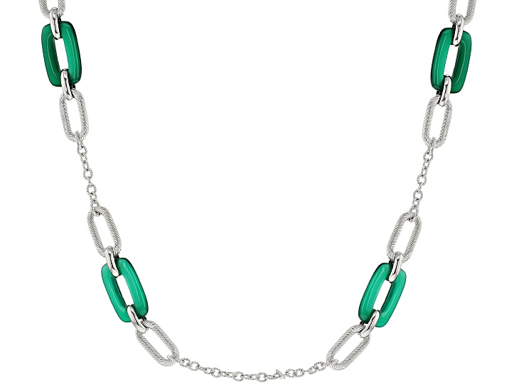 Judith Ripka Green Agate Rhodium Over Sterling Silver 38" Station ...