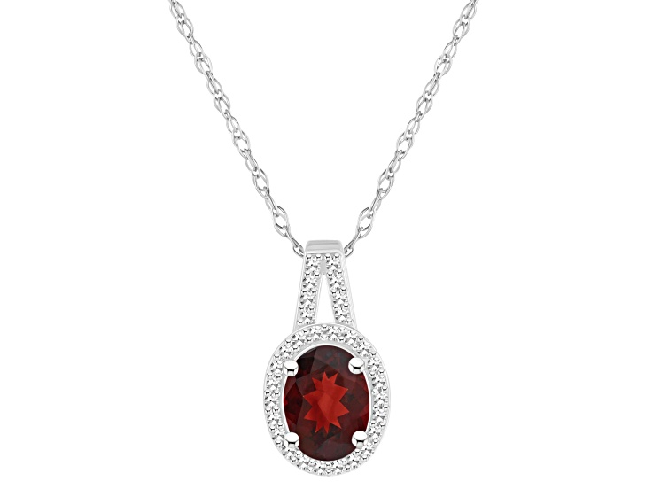 8x6mm Oval Garnet 1/7 ctw Diamond Rhodium Over Sterling Silver Halo ...