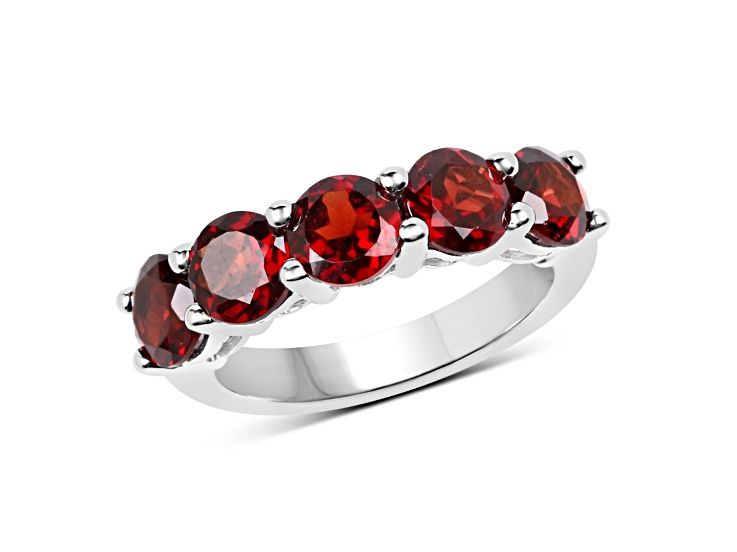 Round Red Garnet Rhodium Over Sterling Silver Five Stone Anniversary ...