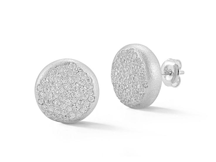 Sterling Statements Rhodium Over Sterling Silver Pave Satin Button ...