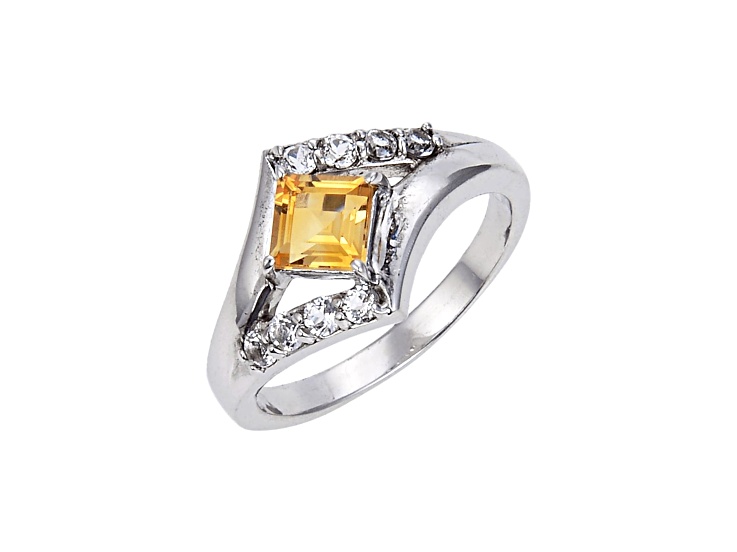 Square Citrine with White Topaz Accents Sterling Silver Ring, 0.93ctw ...