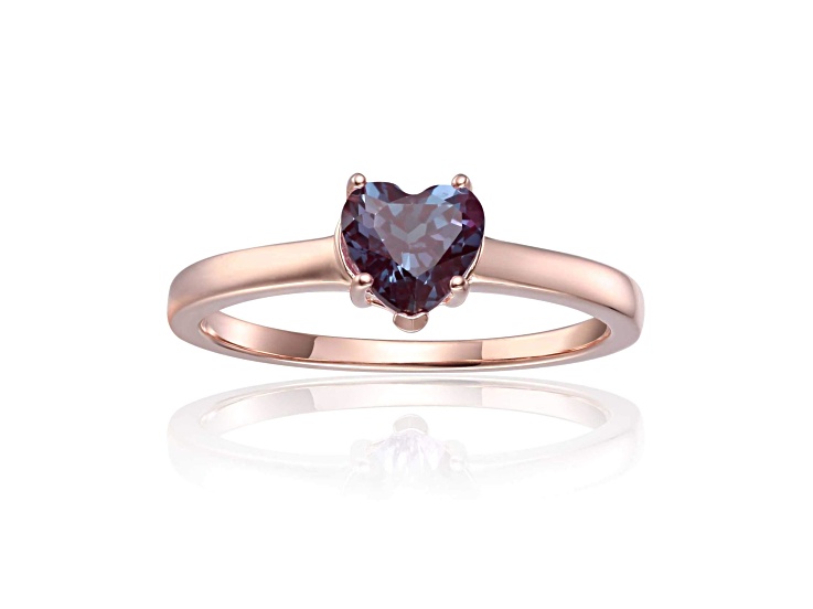 Blue Lab Created Alexandrite Heart Shape Ring 14K Rose Gold Over ...