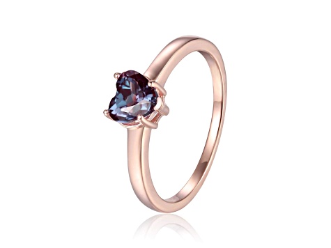 Blue Lab Created Alexandrite Heart Shape Ring 14K Rose Gold Over ...