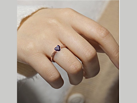 Blue Lab Created Alexandrite Heart Shape Ring 14K Rose Gold Over ...