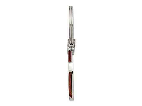 Stainless Steel Polished Wood Inlay Key Ring - 16RNJA | JTV