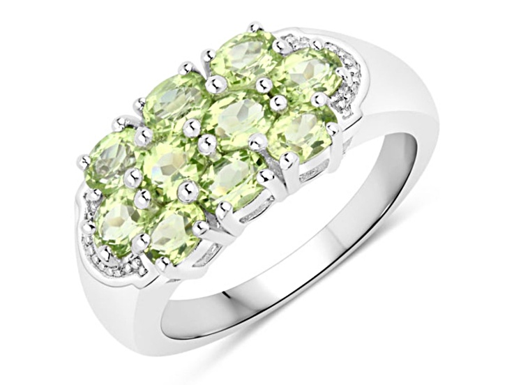 Oval Green Peridot Oval Rhodium Over Sterling Silver Cluster Ring 1 ...