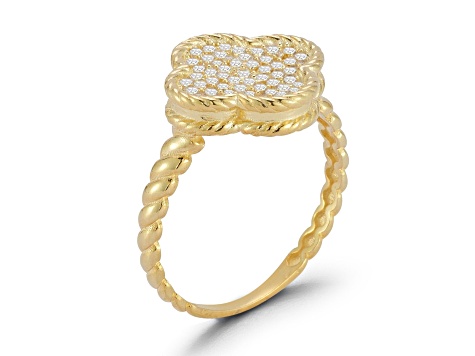 Sterling Statements 14K Yellow Gold Over Sterling Silver Pave Clover ...