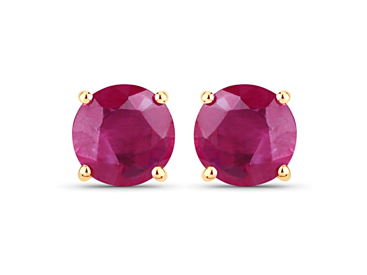 Round Ruby Gemstone 10K Yellow Gold Studs Earrings - 16ZXNF | JTV