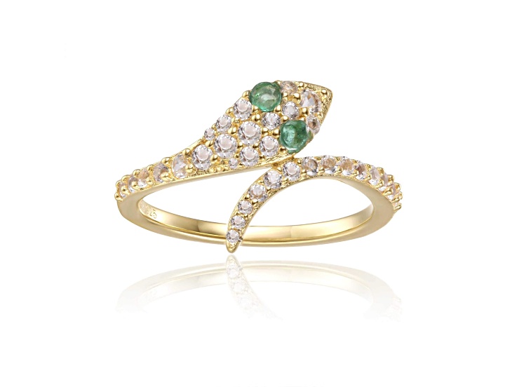 Emerald and White Topaz 14K Yellow Gold Over Sterling Silver Bypass ...