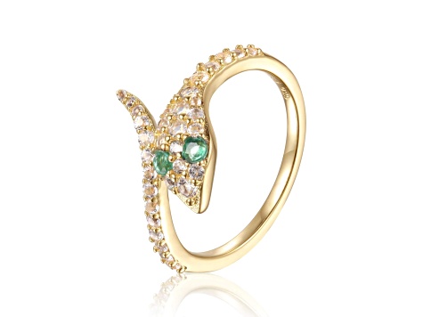 Emerald and White Topaz 14K Yellow Gold Over Sterling Silver Bypass ...
