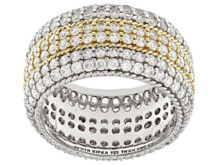 Judith Ripka 6.2ctw Bella Luce® Two-tone Rhodium Over Sterling Silver and 14K Gold Clad Ring ...