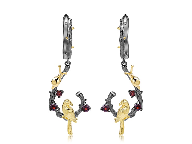 Garnet Rhodium Over Sterling Silver Nature Inspired Robin Earrings ...