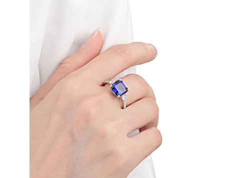 Lab Created Blue Sapphire and White Topaz Rhodium Over Sterling Silver ...