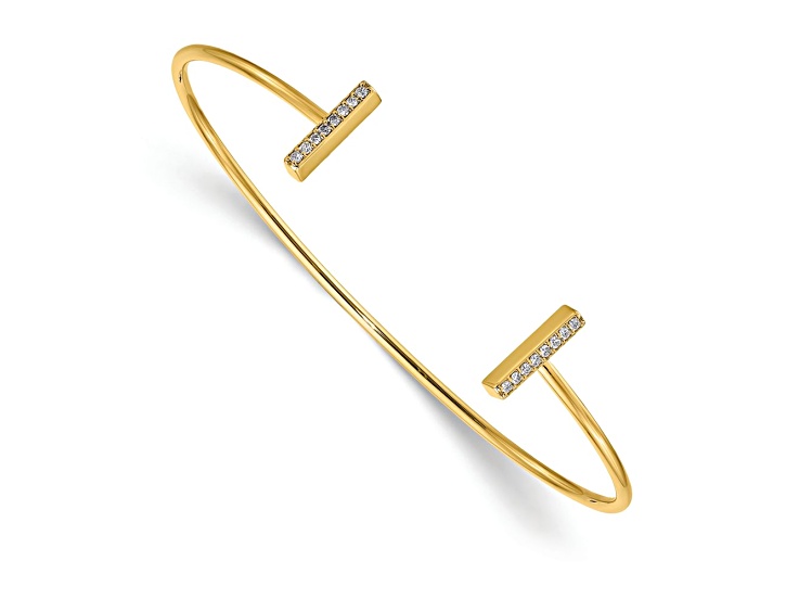 14K Yellow Gold 1mm flexible Diamond Bar Bangle - 18CRFA | JTV