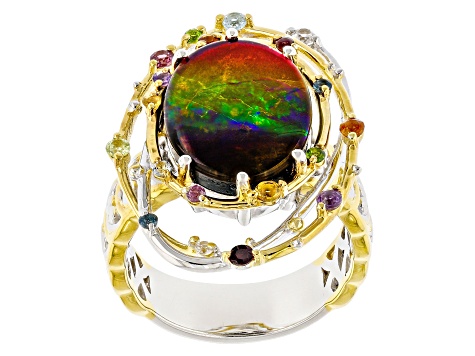 Ammolite Triplet and Multi Gemstone Rhodium/24K Gold Over Palladium ...