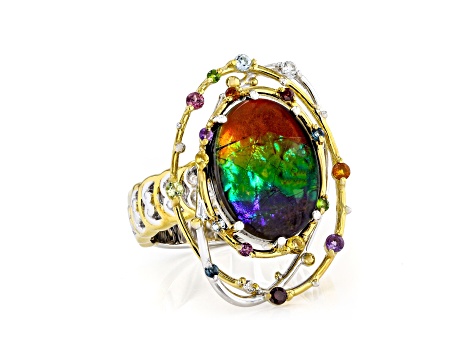 Multi-Color Ammolite and Multi Gemstone Rhodium/24K Gold Over Palladium ...