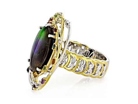 Ammolite Triplet and Multi Gemstone Rhodium/24K Gold Over Palladium ...