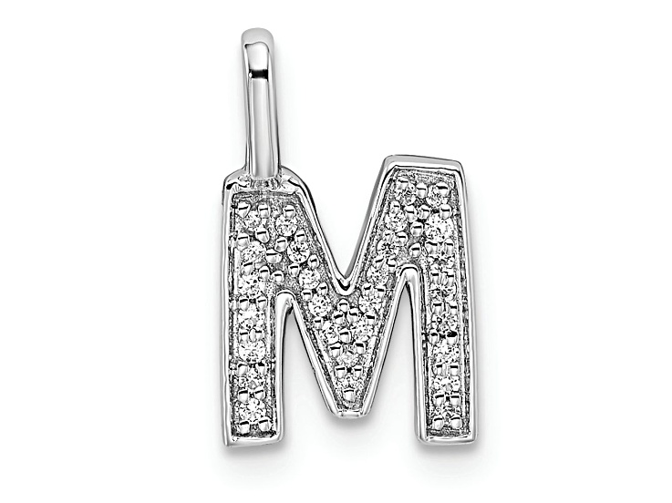 14K White Gold Diamond Letter M Initial Pendant - 18FZRM | JTV