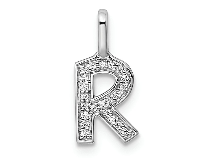 14K White Gold Diamond Letter R Initial Pendant - 18FZRR | JTV