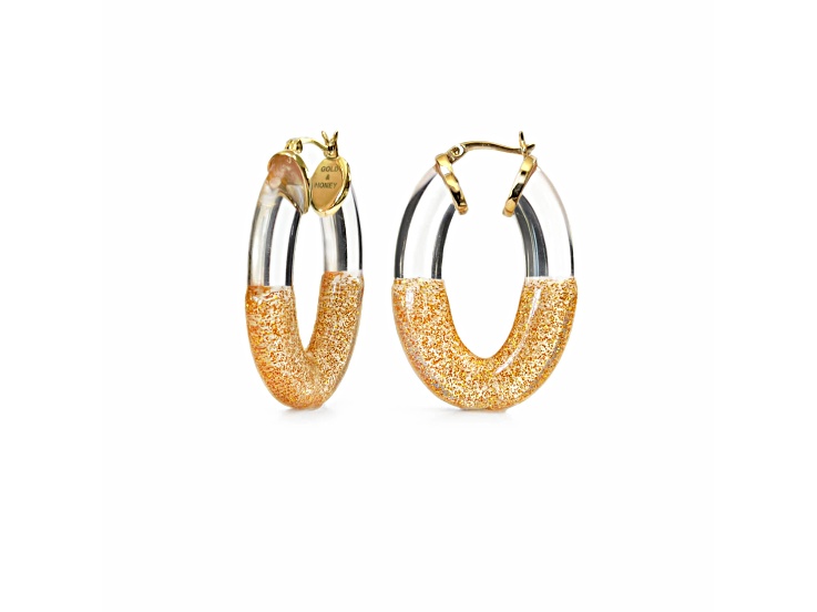 14K Yellow Gold Over Sterling Silver Flat Oval Hoops in Gold Color ...