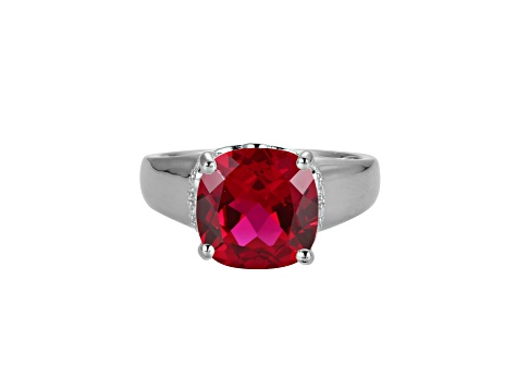 Lab Created Ruby And White Cubic Zirconia Platinum Over Silver July Birthstone Ring 4.42ctw ...
