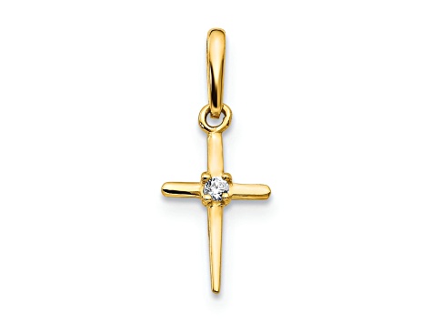 14k Yellow Gold Children's Cross Pendant with Cubic Zirconia Stone ...