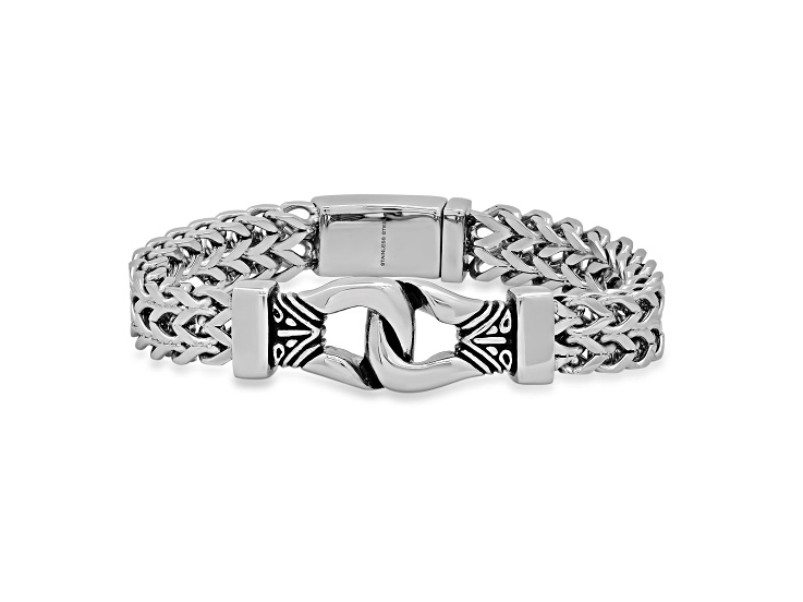 Men's Stainless Steel Double Row Wheat Link Buckle Bracelet - 18RNIA | JTV