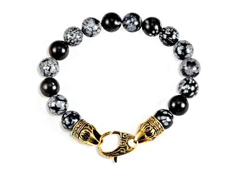 Invicta Jewelry Men's Snowflake Agate Stone Yellow Clasp Bead Bracelet ...