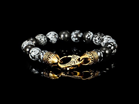 Invicta Jewelry Men's Snowflake Agate Stone Yellow Clasp Bead Bracelet ...