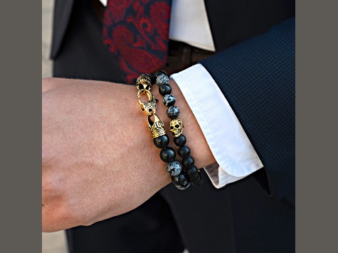 Invicta Jewelry Men's Snowflake Agate Stone Yellow Clasp Bead Bracelet ...