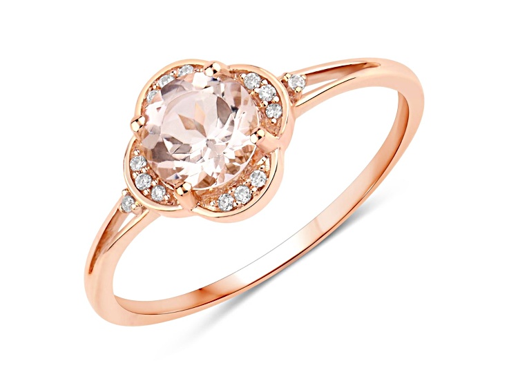 Pink Morganite and White Diamond 10K Rose Gold Engagement Halo Ring For ...