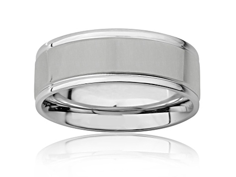 Invicta Jewelry Men's Grooved Brushed and Polished Steel Band Ring (8mm ...