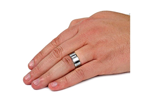 Invicta Jewelry Men's Grooved Brushed and Polished Steel Band Ring (8mm ...