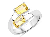 Yellow Citrine Rectangular Octagonal Rhodium Over Sterling Silver Bypass Ring 1.8ctw - 194J9C | JTV
