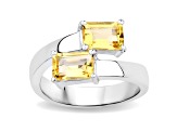 Yellow Citrine Rectangular Octagonal Rhodium Over Sterling Silver Bypass Ring 1.8ctw - 194J9C | JTV