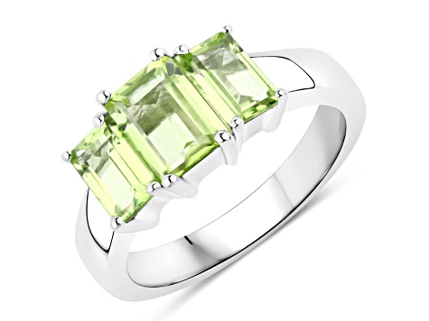 Rectangular Octagonal Green Peridot Rhodium Over Sterling Silver 3 ...