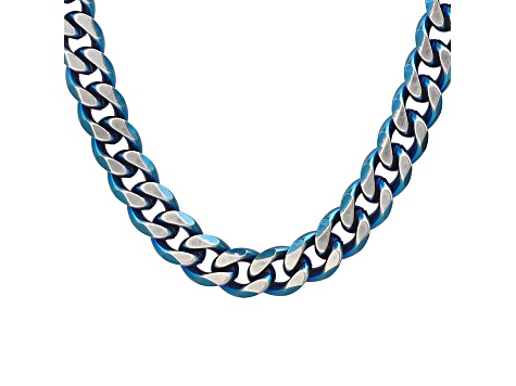 Men's Two-tone Stainless Steel and Blue Ion-Plated Cuban Link Chain ...