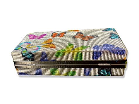 Silver Tone Clear Crystal Multi Butterfly Rhinestones Square Clutch ...
