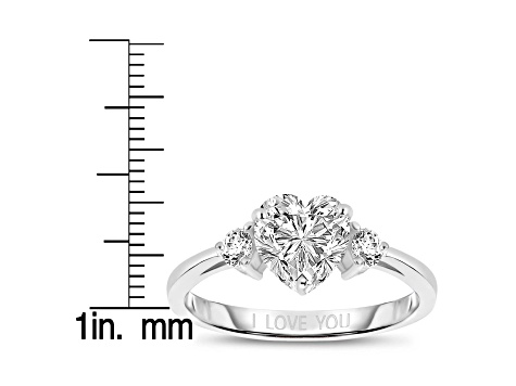 Clear Cubic Zirconia, Rhodium Plated Sterling Silver Three-Stone Heart ...